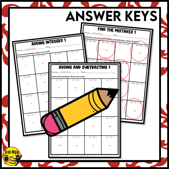 Adding and Subtracting Integers Math Worksheets | Positive and Negativ ...