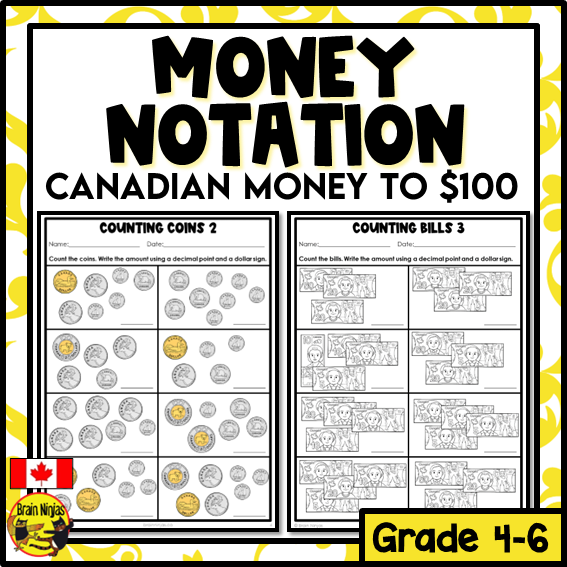 Counting and Recording Canadian Money to $100 Math Worksheets | Paper ...