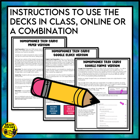 Homophones Task Cards Set 1 | Paper and Digital – brainninjas