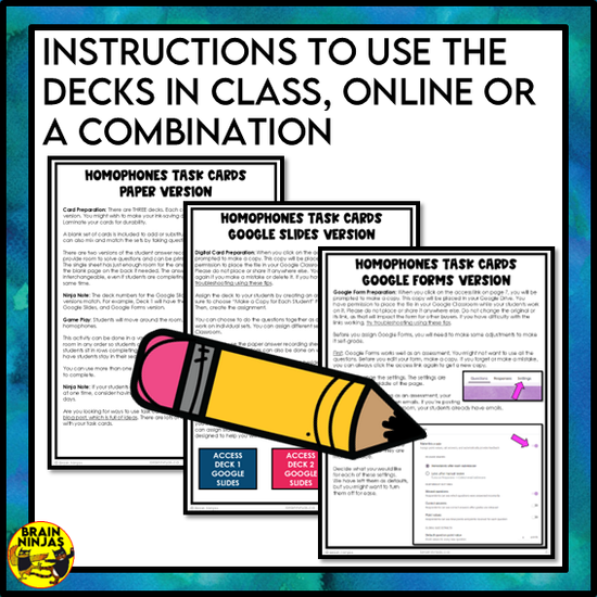 Homophones Task Cards Set 1 | Paper and Digital – brainninjas