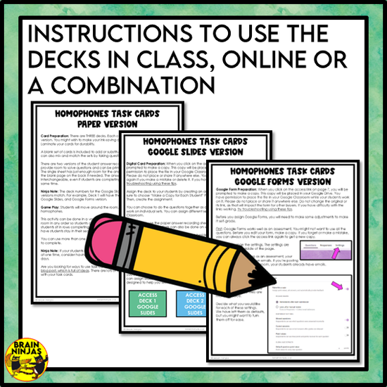 Homophones Task Cards Set 2 | Paper and Digital – brainninjas