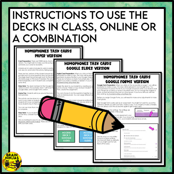 Homophones Task Cards Set 2 | Paper and Digital – brainninjas