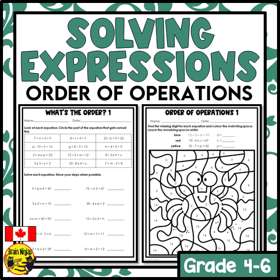 Solving Equations With Variables Using the Order of Operations Math Wo ...