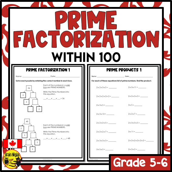 Prime Factorization within 100 Math Worksheets | Paper – brainninjas