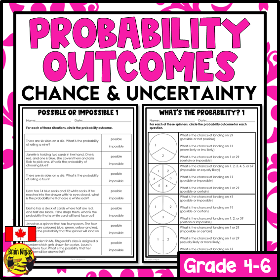 Probability Outcomes Math Worksheets | Paper | Single Event – brainninjas