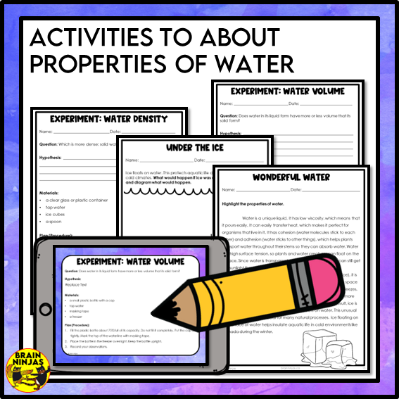Properties of Water Lesson Experiments and Activities | Paper and Digi ...