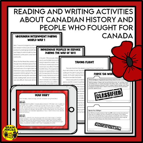 Remembrance Day Bundle Reading Writing Social Studies and Art Activiti ...