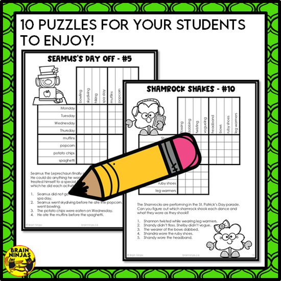 St. Patrick's Day Logic Puzzles | Paper and Digital – brainninjas