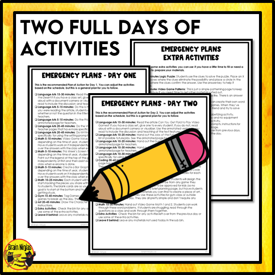 Emergency Sub Plans | Video Games | Paper | Grade 3 Grade 4 – brainninjas