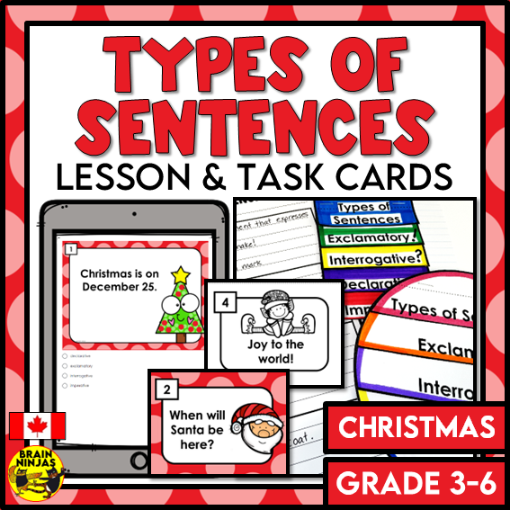 Types of Sentences Identifying and Punctuating With Christmas Theme ...