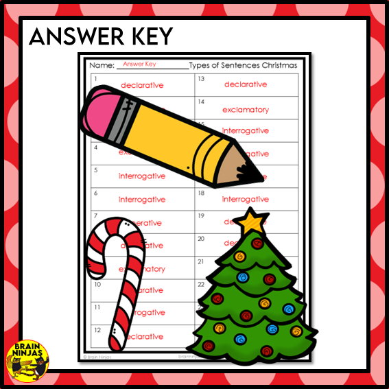 Types of Sentences Identifying and Punctuating With Christmas Theme ...