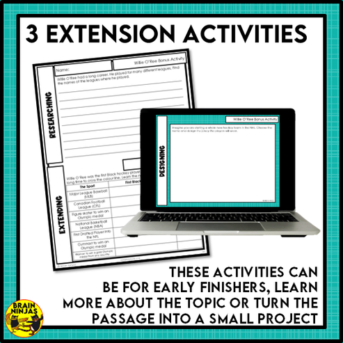 Willie O'Ree Reading Comprehension Activities | Paper and Digital ...