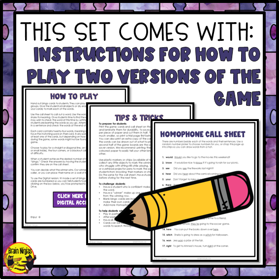 Homophones Bingo | Paper and Digital – brainninjas