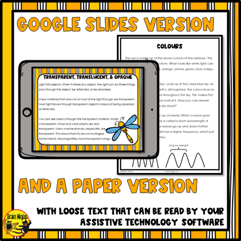 Light and Shadow Science Reading Passages | Paper and Digital – brainninjas