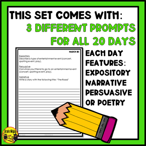 March Monthly Writing Prompts | Paper and Digital – brainninjas