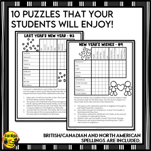 New Years Logic Puzzles | Paper and Digital – brainninjas