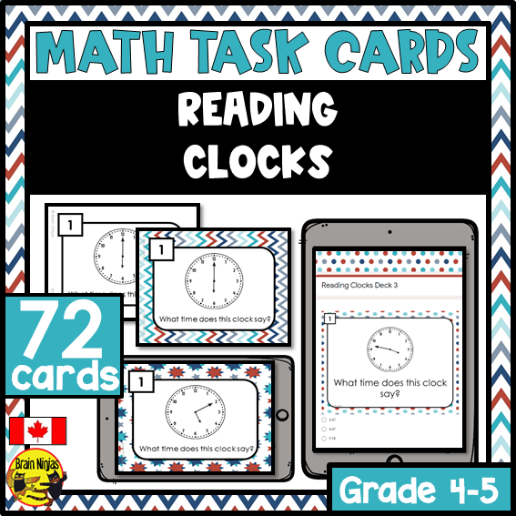 Reading Clocks Math Task Cards | Paper and Digital | Grade 4 | Grade 5 ...
