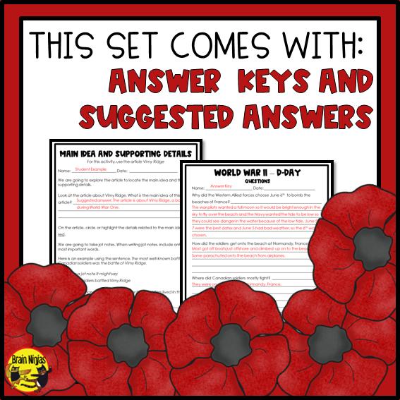 Remembrance Day in Canada Reading and Writing Activities | Paper and D ...