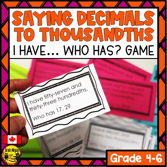 Saying Decimals Game | Up To Thousandths | Paper – brainninjas