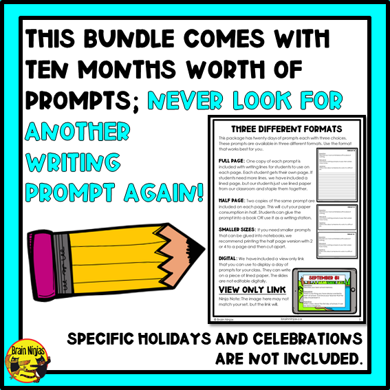 Daily Writing Prompts Monthly Bundle | Paper and Digital – brainninjas