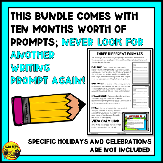 Daily Writing Prompts Monthly Bundle | Paper and Digital – brainninjas