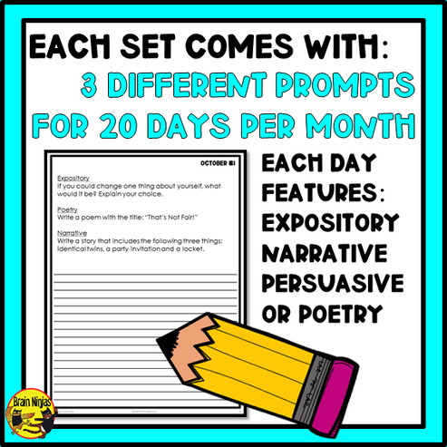 Daily Writing Prompts Monthly Bundle | Paper and Digital – brainninjas